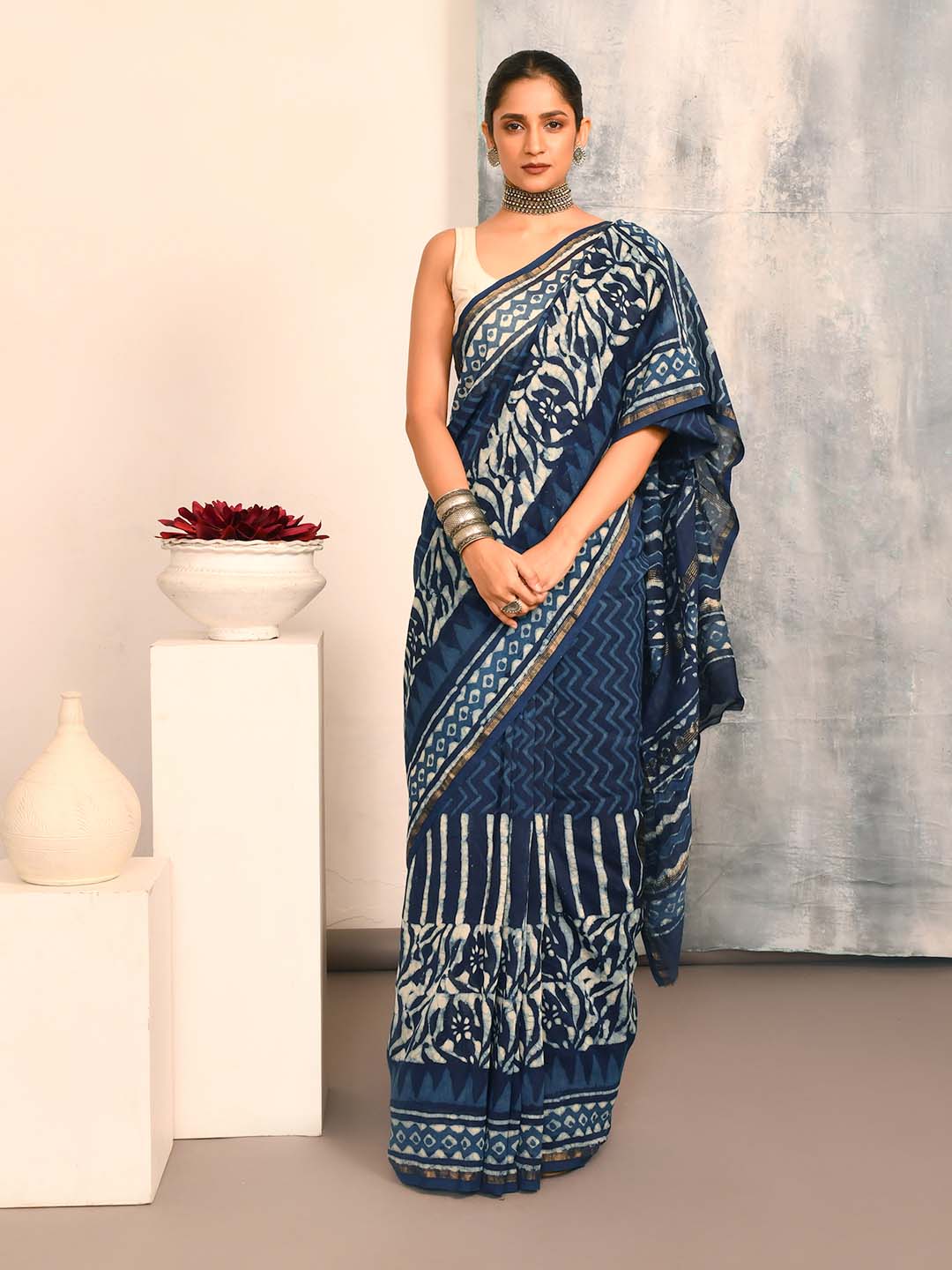 INDIGO REVERIE (BAGRU SILK COTTON SAREE)